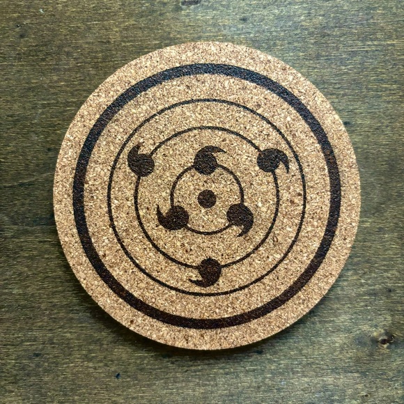Dining | Naruto Sasuke 6 Tomoe Rinnegan Laser Engraved Cork Coaster ...